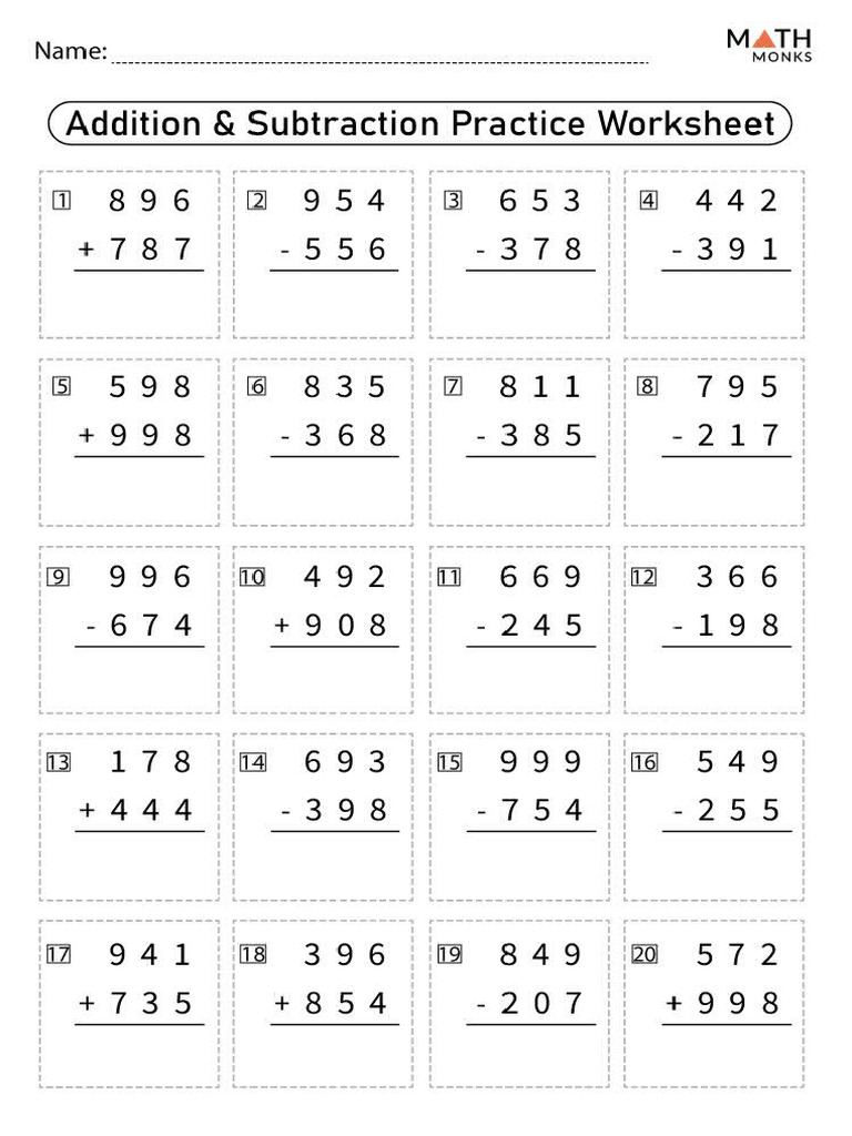 Addition and Subtraction Worksheet | PDF