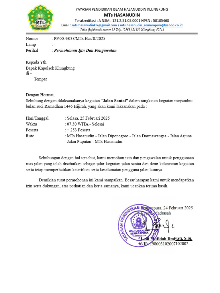 Surat Ijin Penggunaan Ruas Jalan | PDF