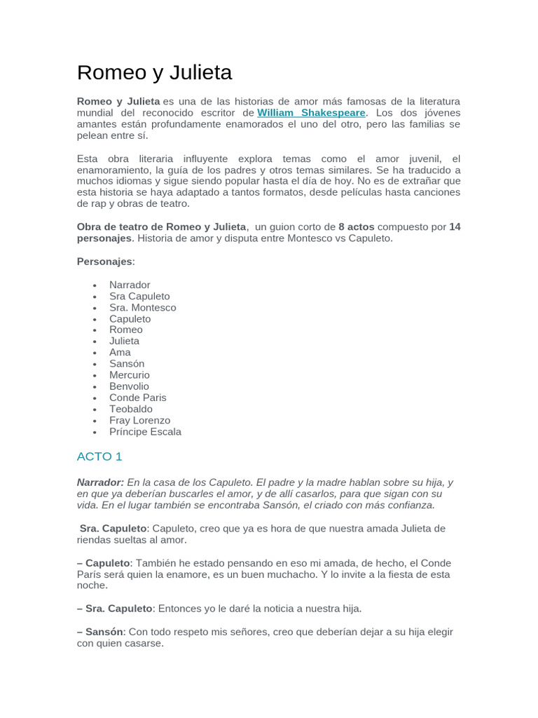 Guion Teatral Romeo y Julieta | PDF | Romeo y Julieta