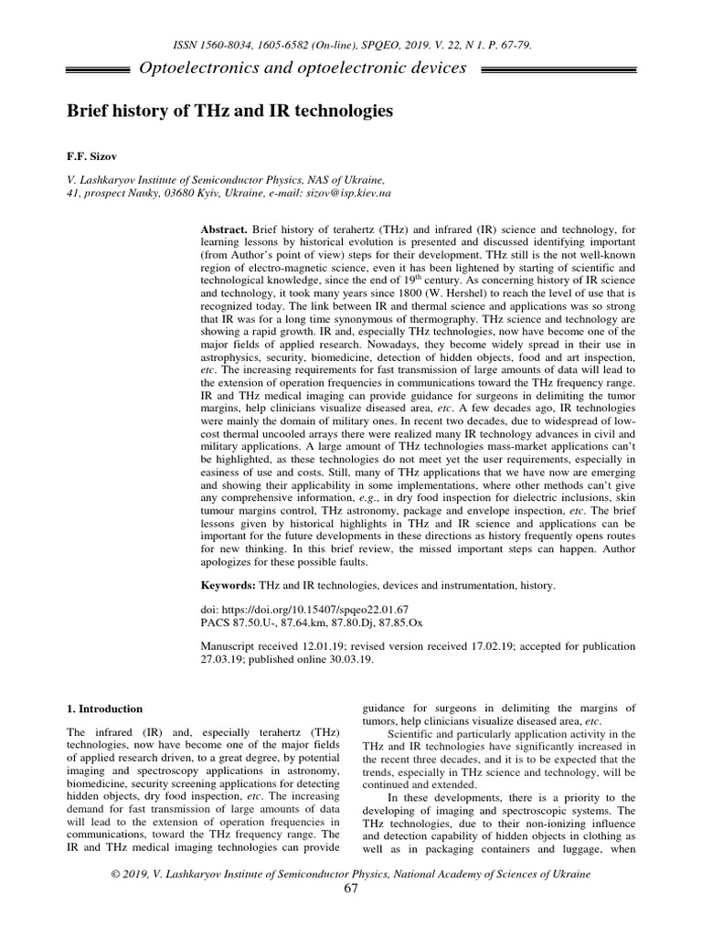 Brief History of THZ and Ir Technologies: Optoelectronics and ...