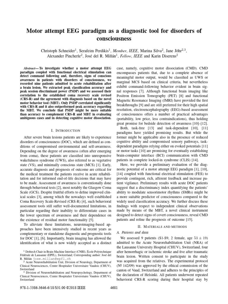 Motor Attempt EEG Paradigm As A Diagnostic Tool For Disorders of ...