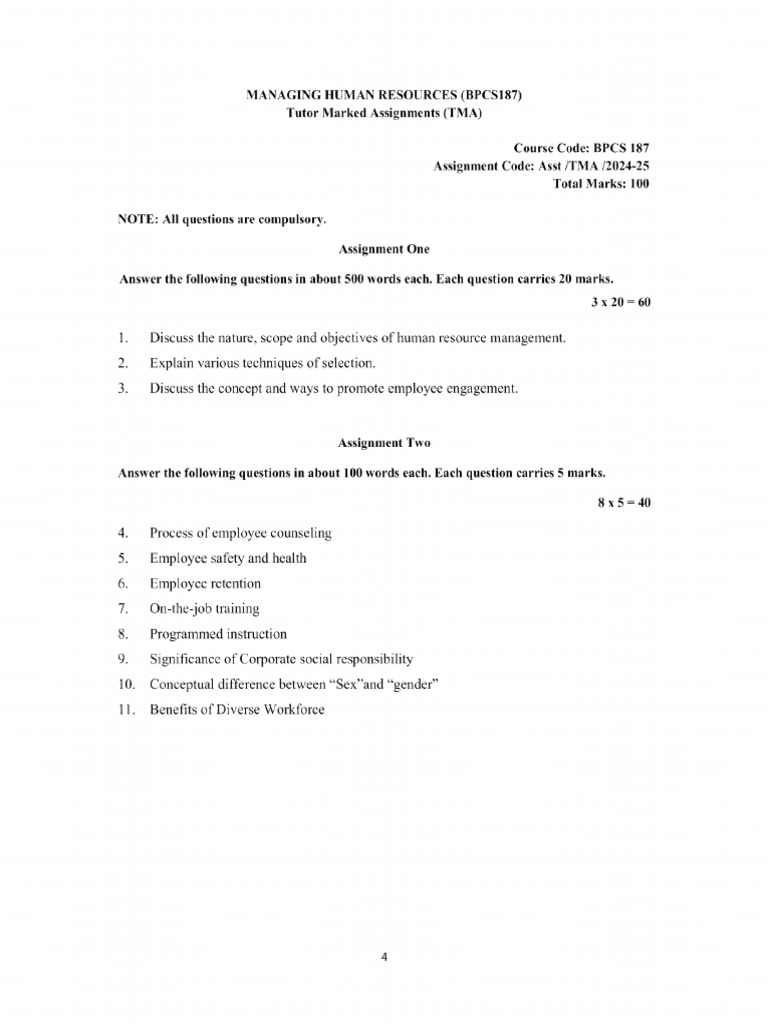 BPCS-187 em 2024-25 KP | PDF | Human Resource Management | Employee ...