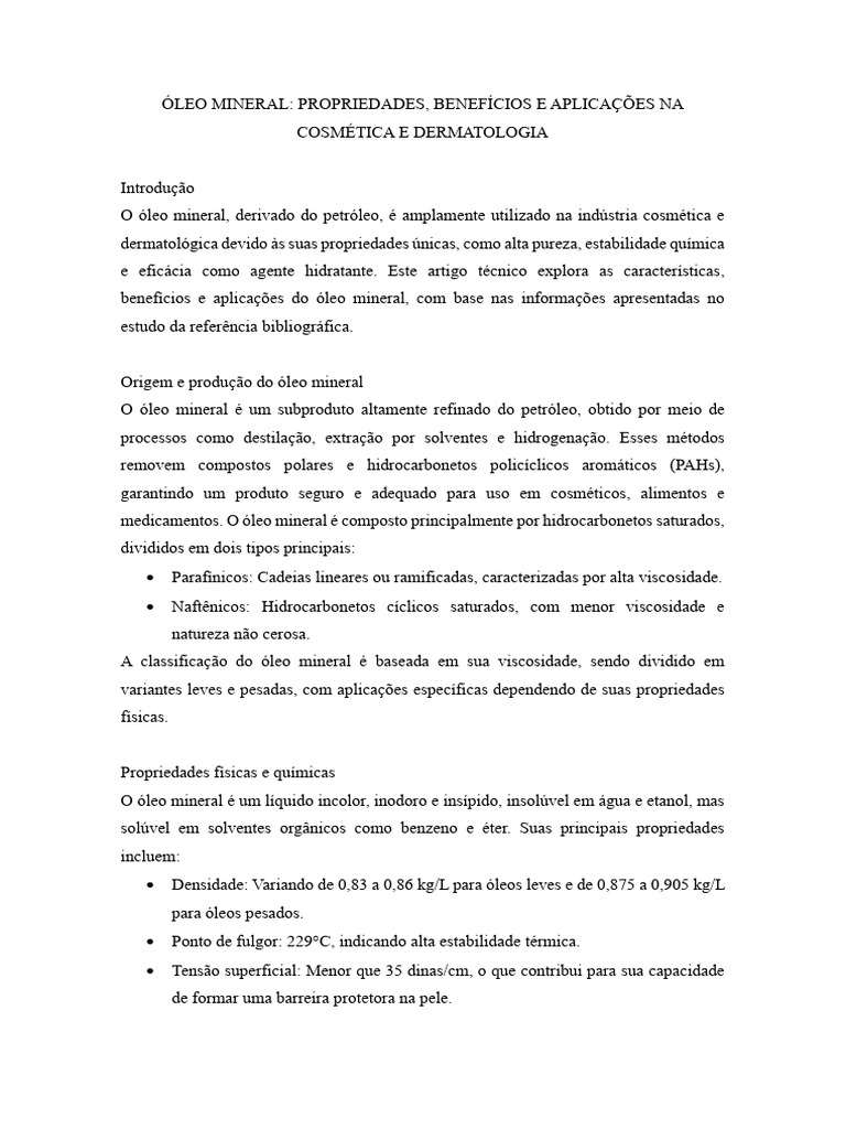 Benefícios do Óleo Mineral na Pele | PDF | Minerais | Solubilidade