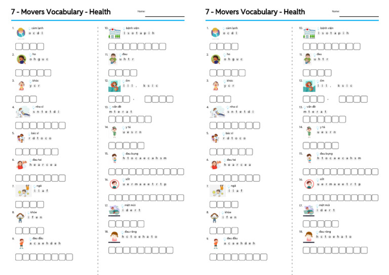 7 Movers Vocabulary Health Anagram | PDF