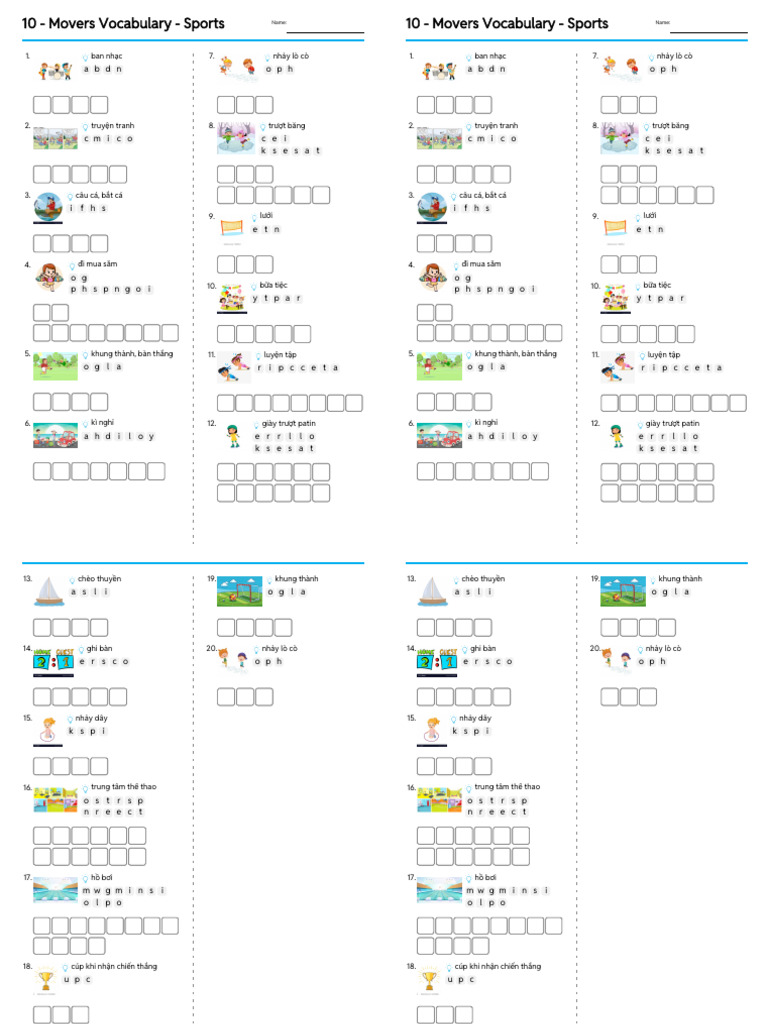 10 Movers Vocabulary Sports Anagram | PDF