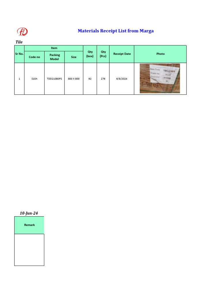 800 Tile Receipt List From MGA | PDF