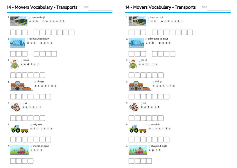 14 Movers Vocabulary Transports Anagram | PDF