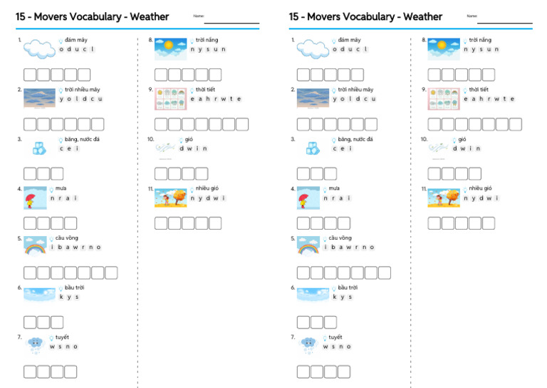 15 Movers Vocabulary Weather Anagram | PDF