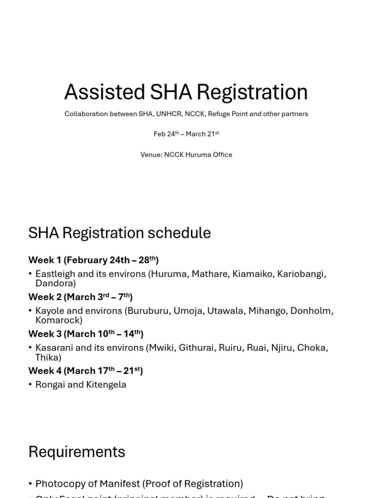 Assisted SHA Registration at NCKK Huruma Office | PDF