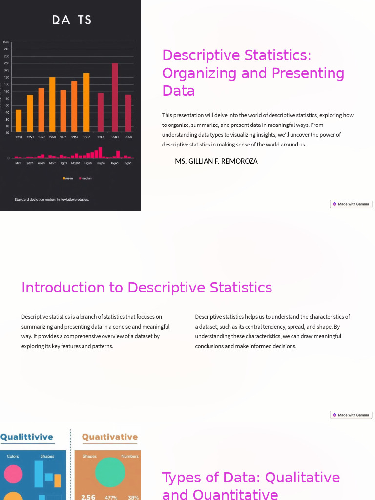 Descriptive Statistics Organizing and Presenting Data | PDF | Statistics | Descriptive Statistics
