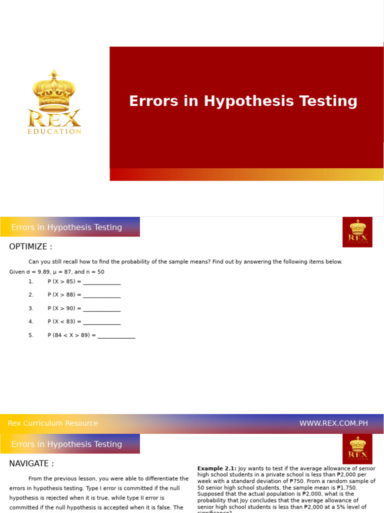 Errors in Hypothesis Testing | PDF | Type I And Type Ii Errors | Hypothesis