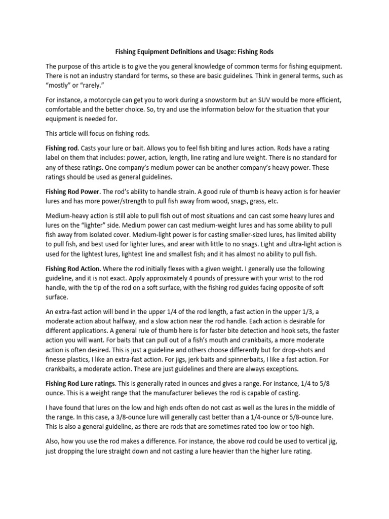 Fishing Equipment Definitions Usage Rods | PDF | Fishing Rod | Outdoor ...