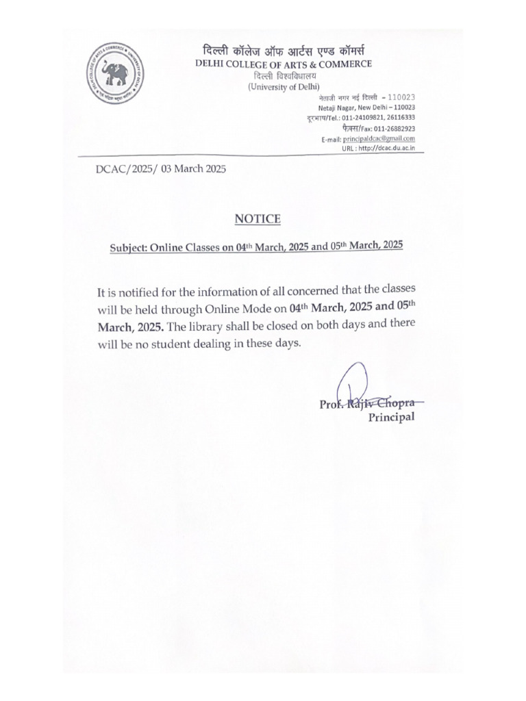 Notice For Online Classes On 4th & 5th March, 2025 | PDF