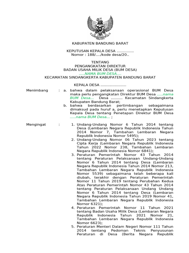 Draft - SK Direktur BUMDes | PDF