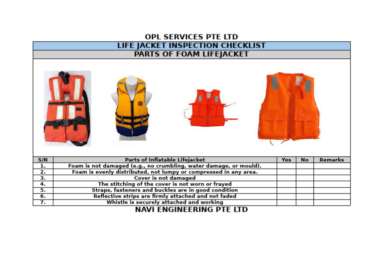 Life Jacket Inspection Checklist | PDF