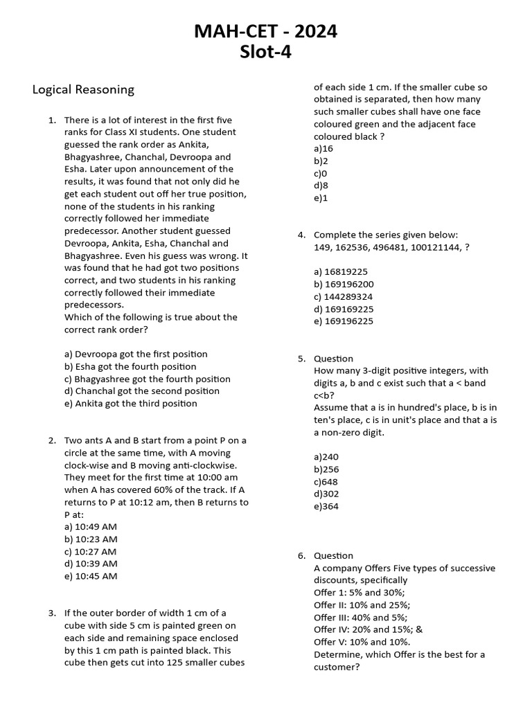 Mah Mba Cet paper 2024 | PDF