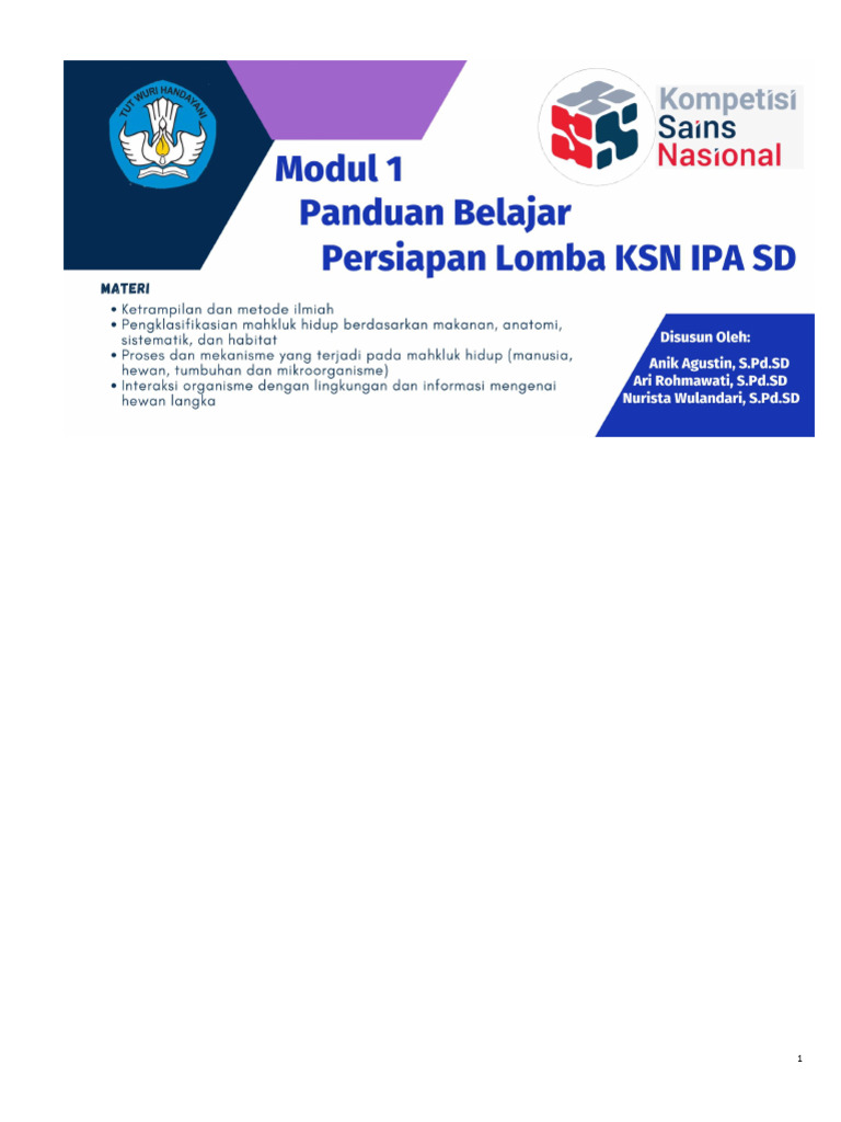 Modul 1 Panduan Belajar Persiapan Lomba KSN IPA SD | PDF