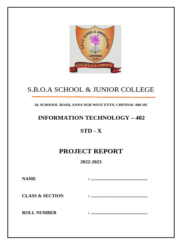 STD X Project Front Page | PDF