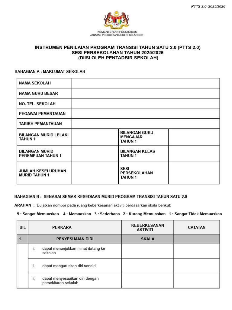 Instrumen Penilaian PTTS 2.0 2025 | PDF