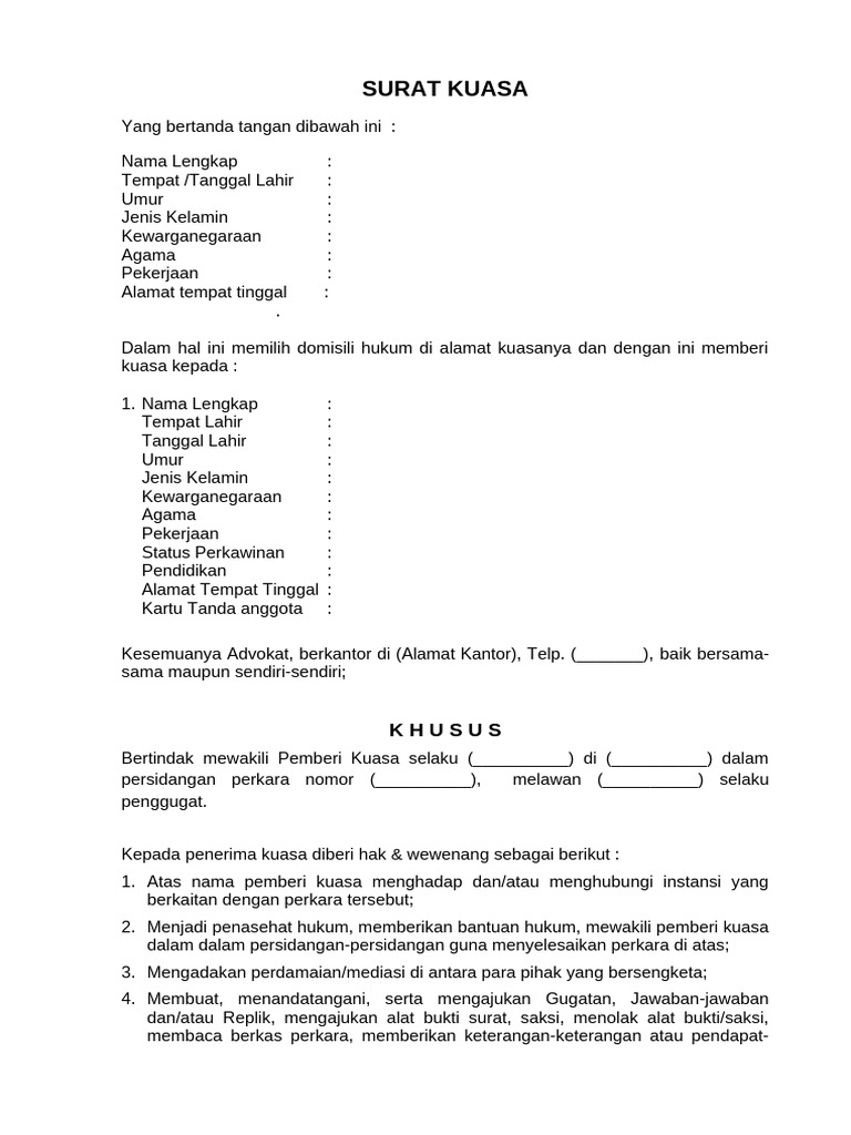 Contoh Surat Kuasa | PDF