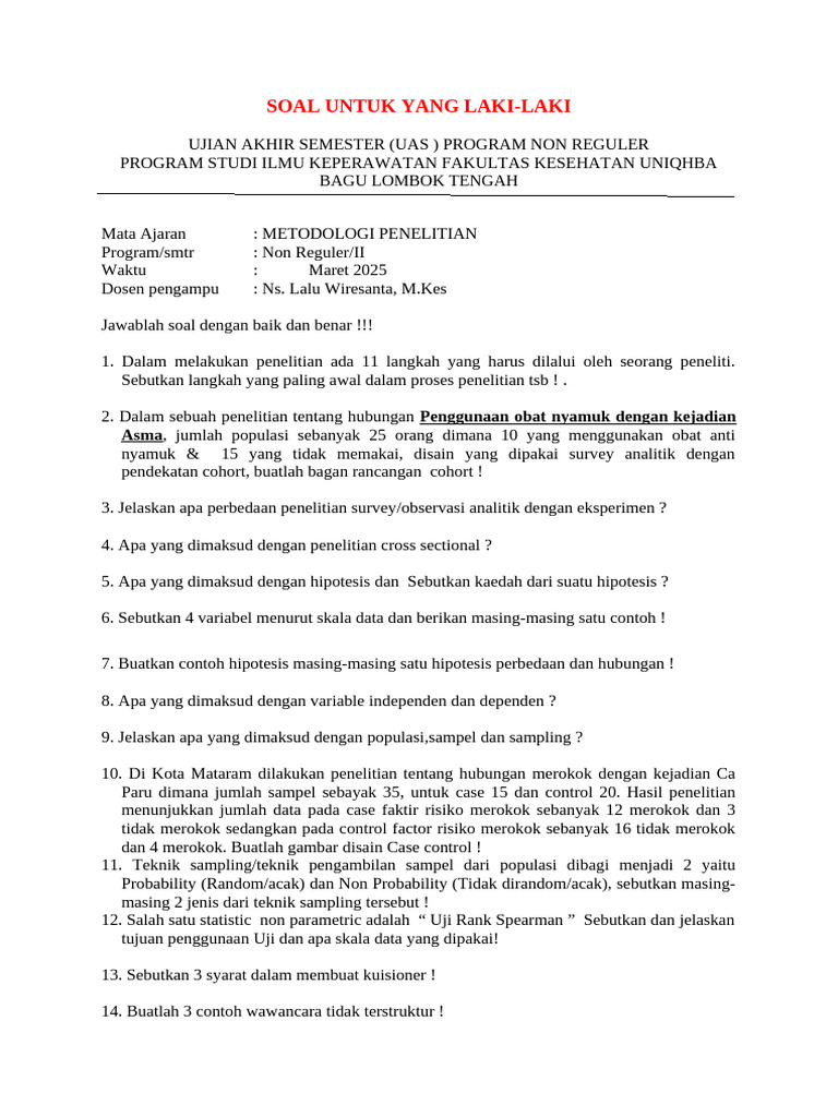 Soal Uas Metlit Nonreg 2025 | PDF