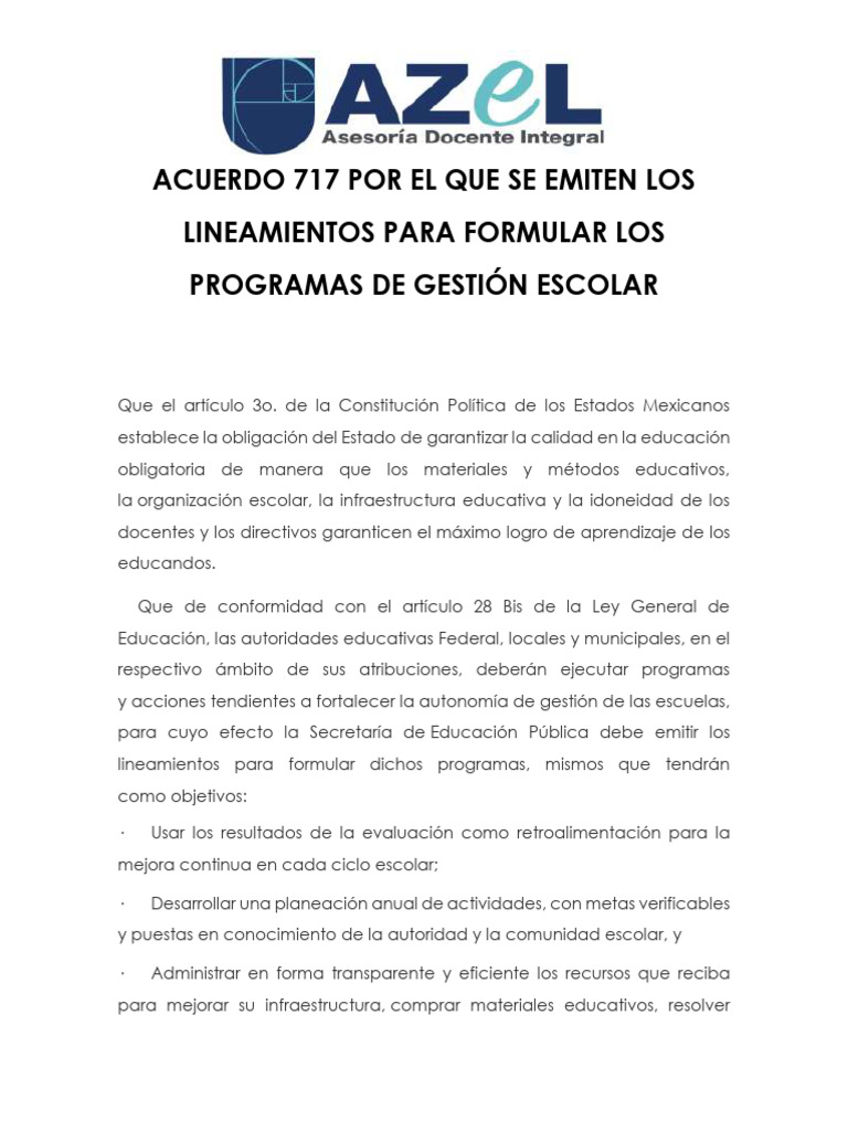 ACUERDO 717. AZEL | PDF | Evaluación | Escuelas
