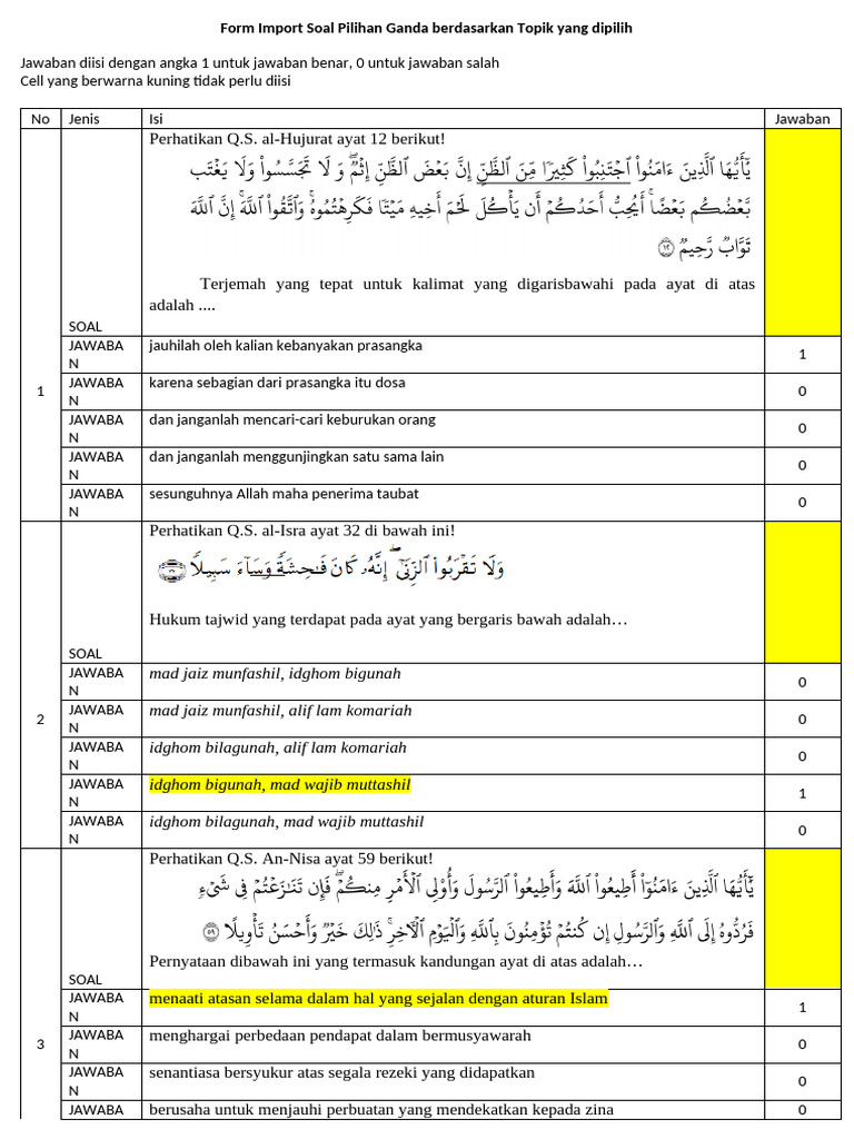 Form Soal Pai | PDF