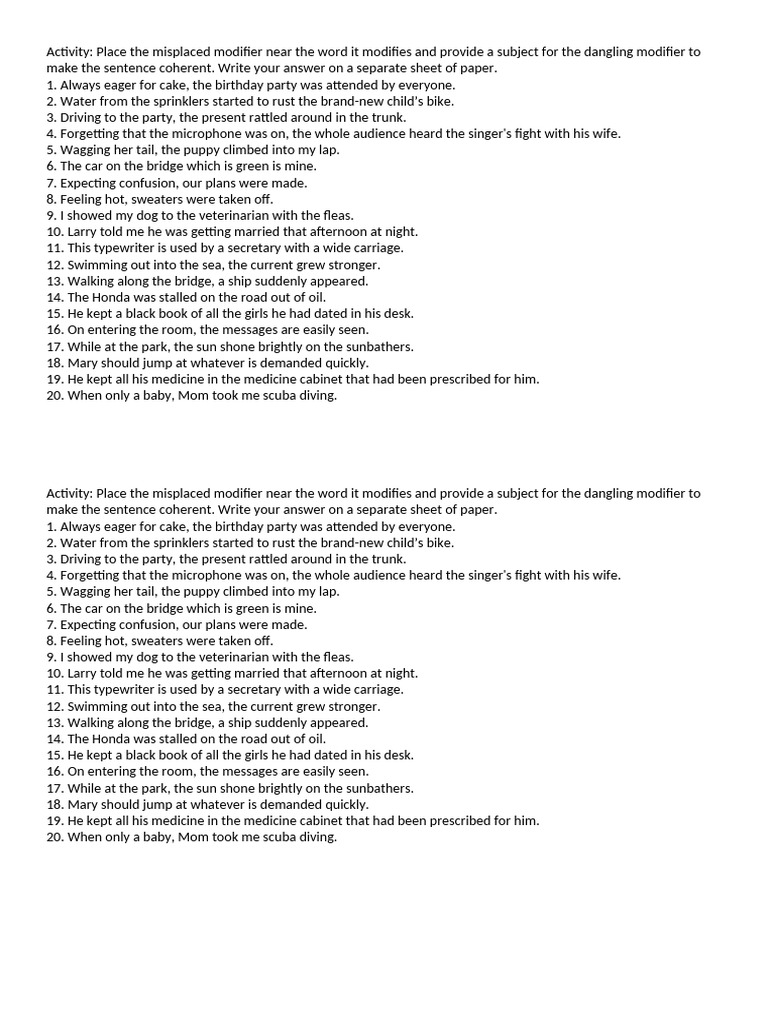 Activity adv. eng. dangling | PDF