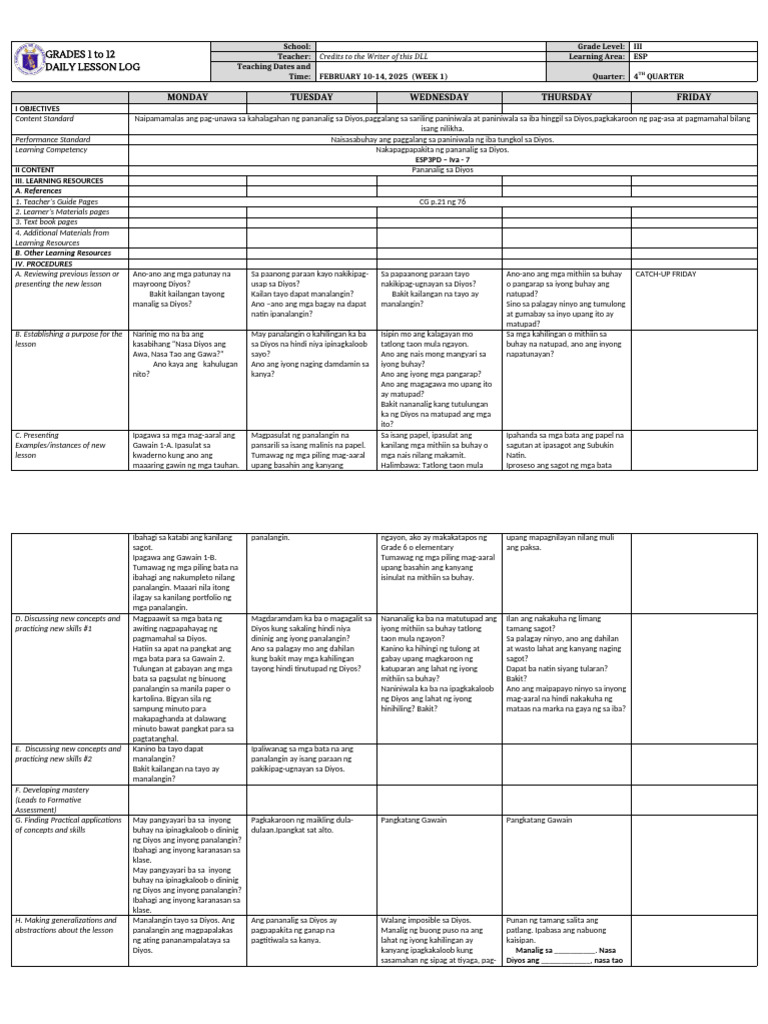 DLL - Esp 3 - Q4 - W1 | PDF