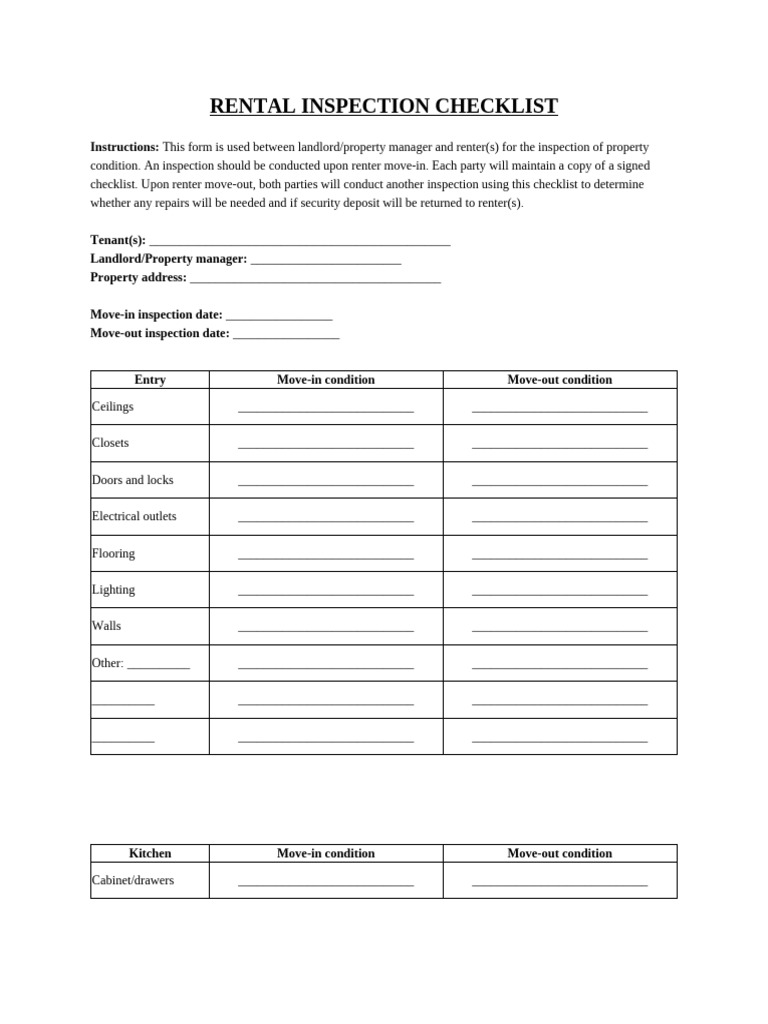 Rental Inspection Checklist | PDF | Bathroom | Home