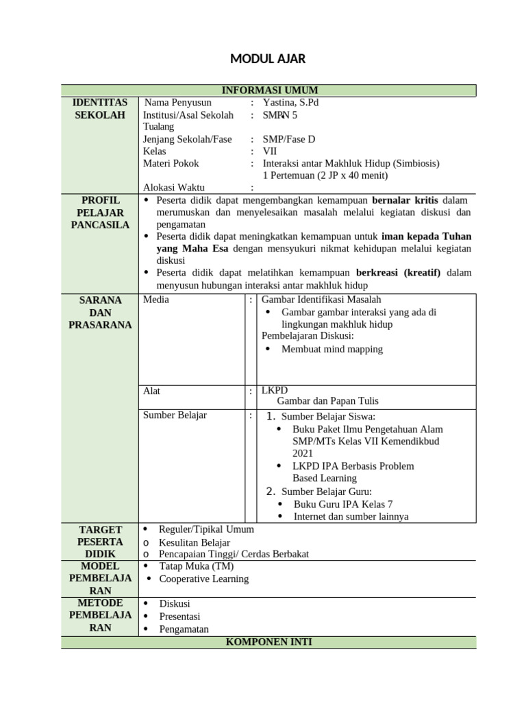 Modul Ajar Interaksi Antar Makhluk Hidup (Simbiosis) - 3 | PDF