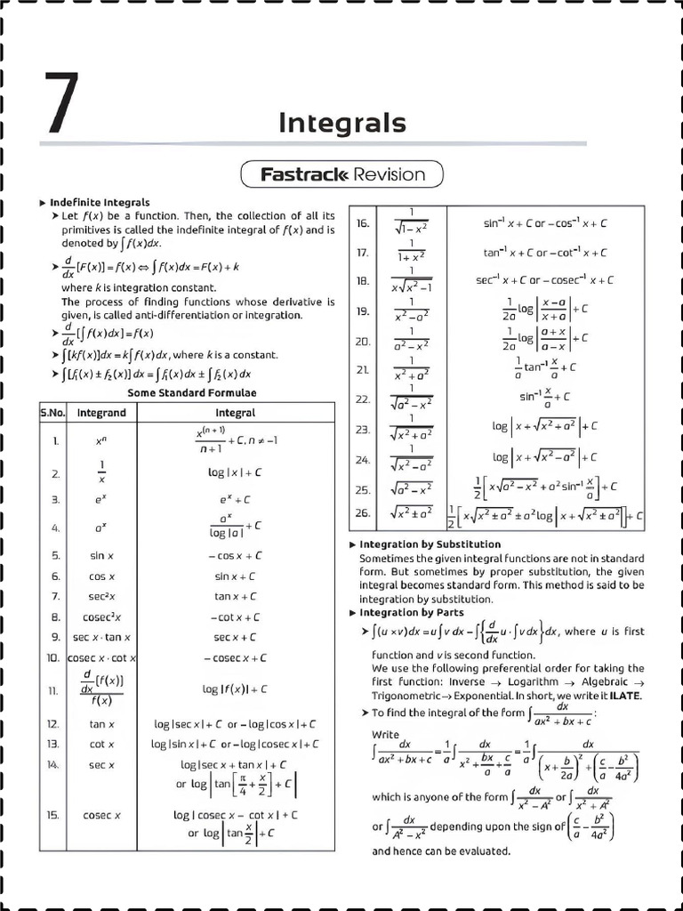 CHAPTER - 7 INTEGRALS | PDF