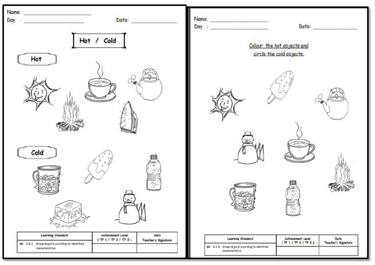 Latihan Sains Hot and Cold | PDF