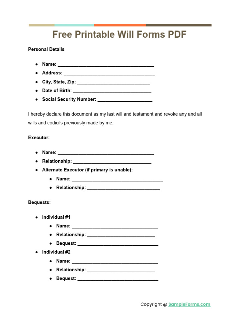 Free Printable Will Forms PDF | PDF
