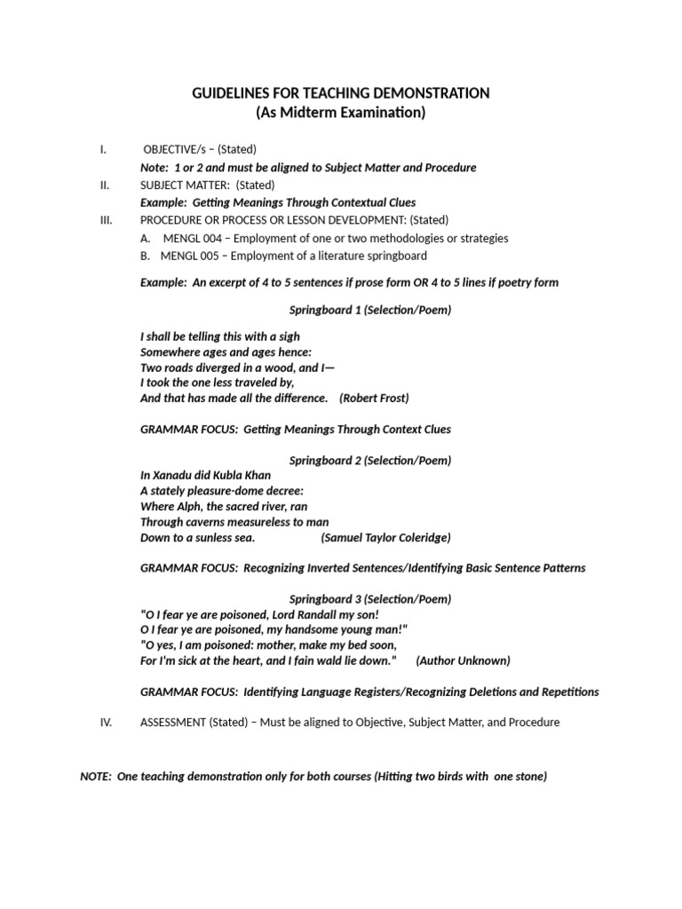Guidelines For Teaching Demonstration | PDF