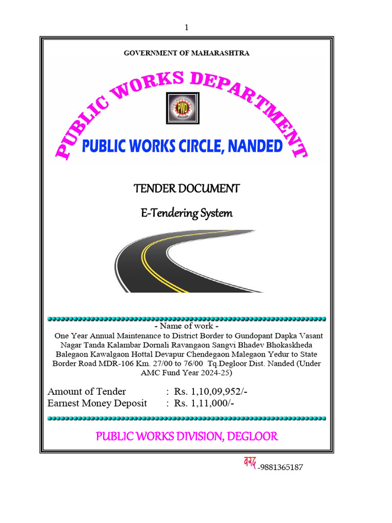 Tender Document E-Tendering System: Public Works Division, Degloor | PDF
