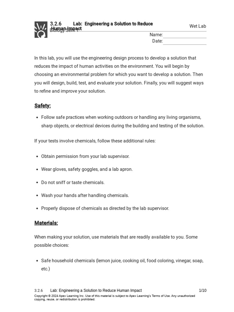 3.2.6 Lab - Engineering A Solution To Reduce Human Impact (Wet Lab ...