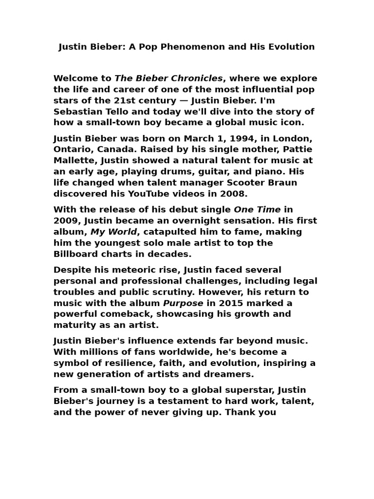 Justin Bieber's Rise to Global Stardom | PDF