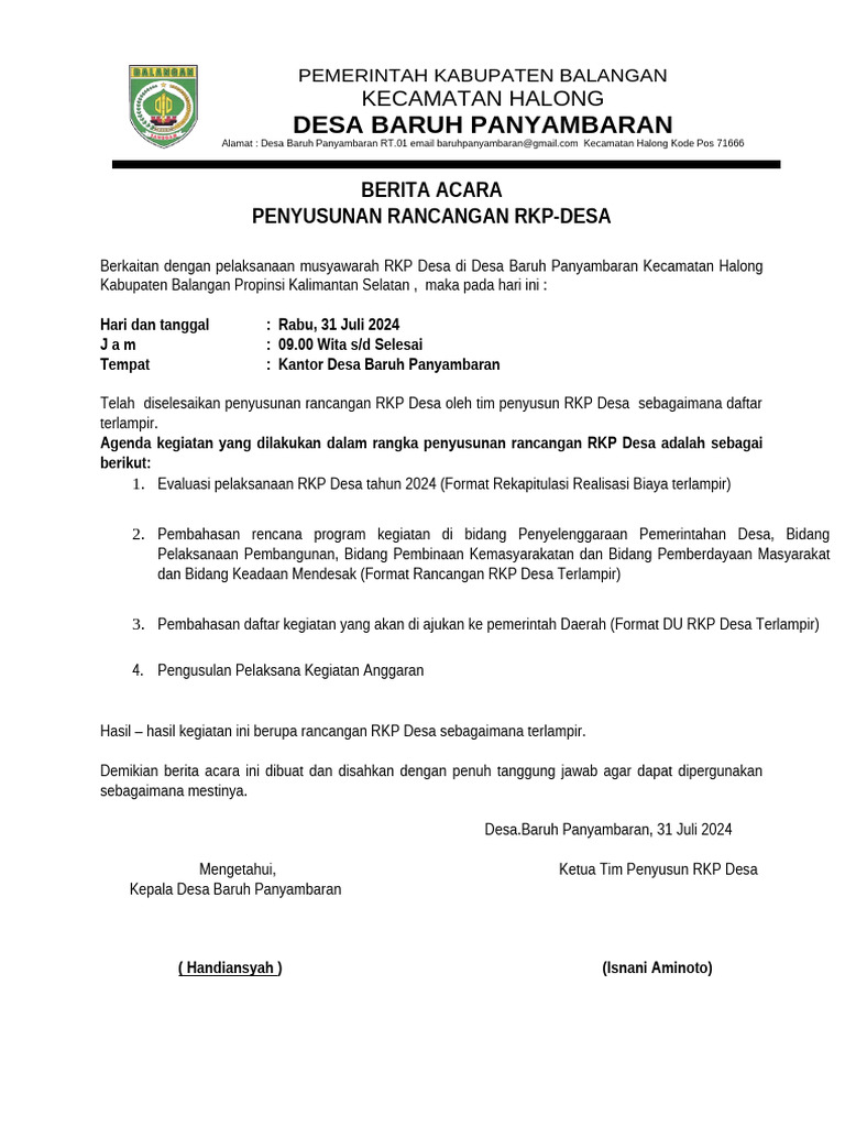 BA. PENYUSUNAN RANC. RKPDES | PDF