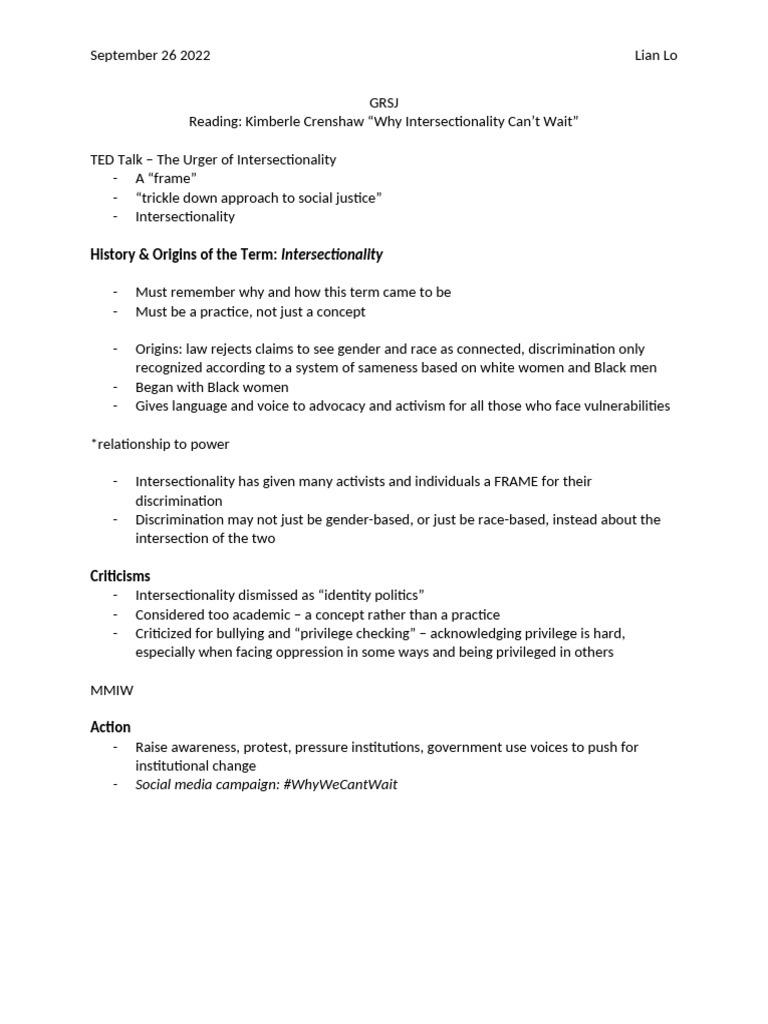 Intersectionality Lecture Notes | PDF