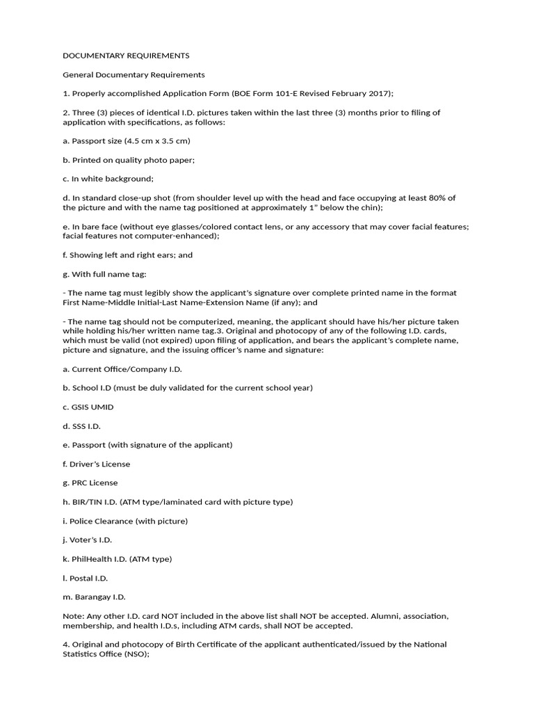 Essential Documentary Requirements Guide | PDF | Identity Document ...