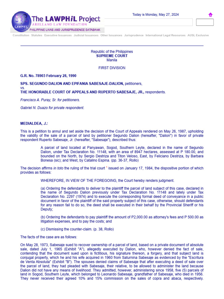 Supreme Court Land Sale Decision Analysis | PDF | Lawsuit | Witness
