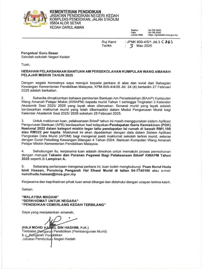 HEBAHAN PELAKSANAAN BANTUAN AM PERSEKOLAHAN kwapm tahun 2025 | PDF