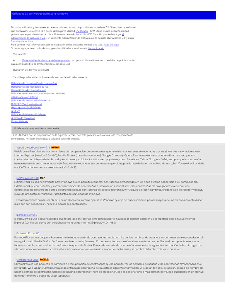 Utilidades de software gratuito para Windows NirSoft | PDF | Cookie HTTP | Contraseña