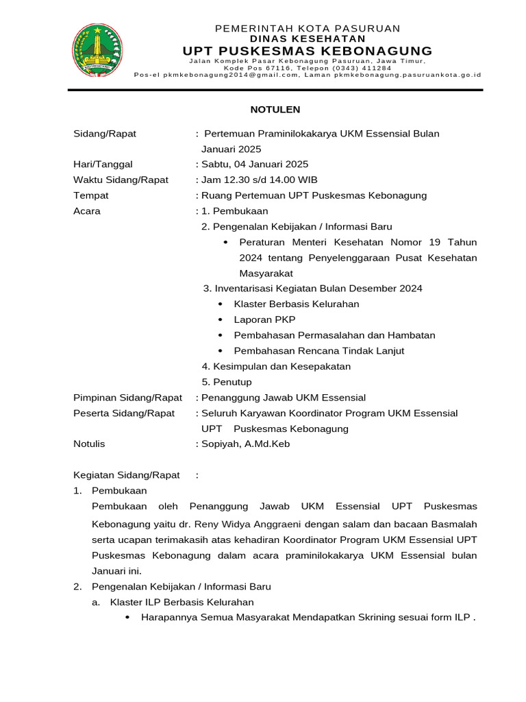 NOTULEN PRAMINILOK UKM ESENSIAL JANUARI_2025 fix | PDF