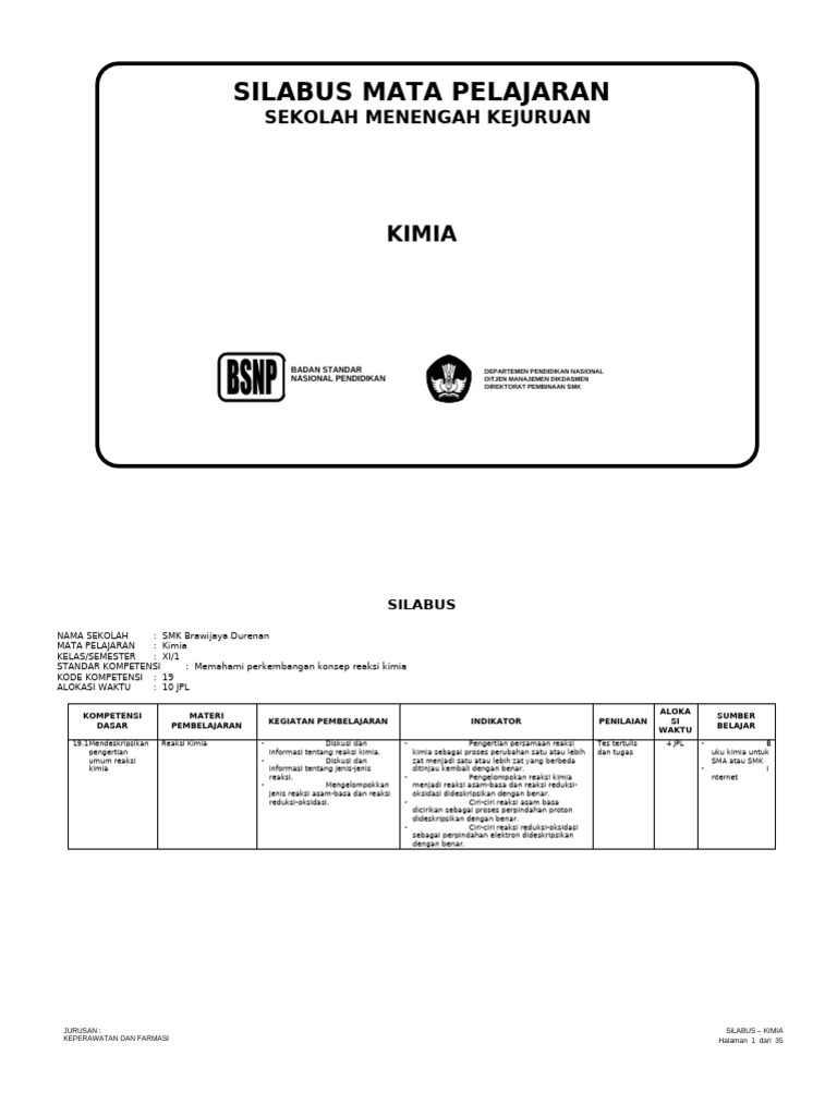 SILABUS KIMIA Revisi | PDF