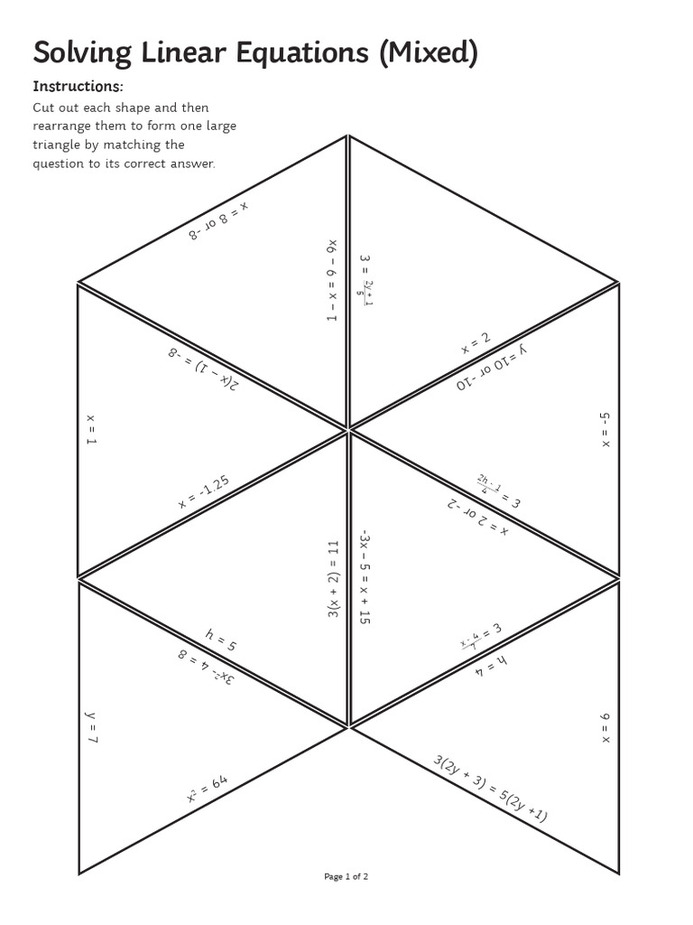 Solving Linear Equations Mixed Dominoes | PDF | Equations ...