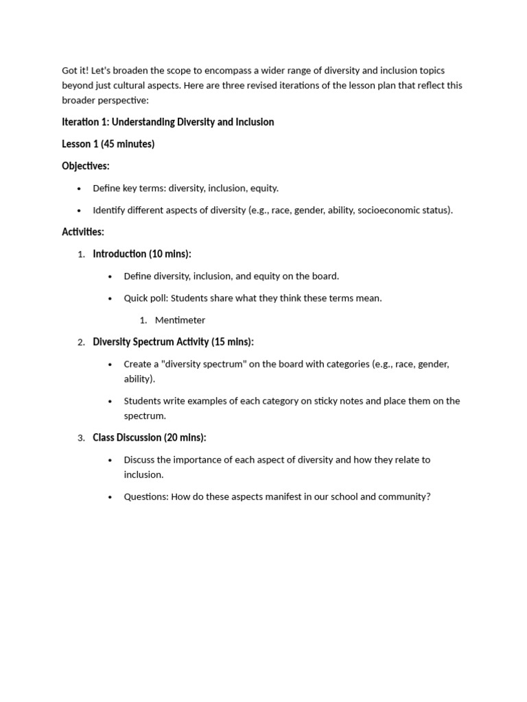 Diversity and Inclusion Lesson Plan | PDF
