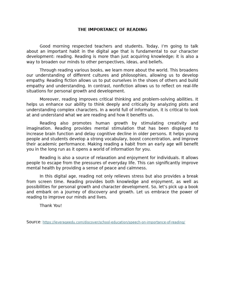The Importance of Reading | PDF