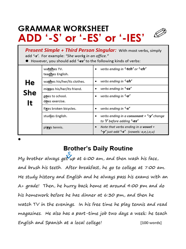 Atg Worksheet Add S Es Ies 20230812 | PDF | English Language | Languages